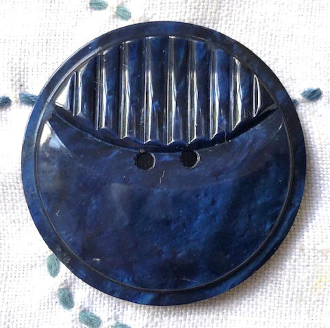 Hard Blue Marbled Carved Galalith Button 1930's - Etsy
