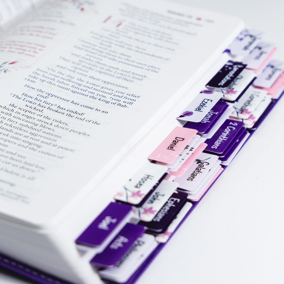 Bible Tabs – Purple Flowers | English-spanish | 66 Books + Extras ...
