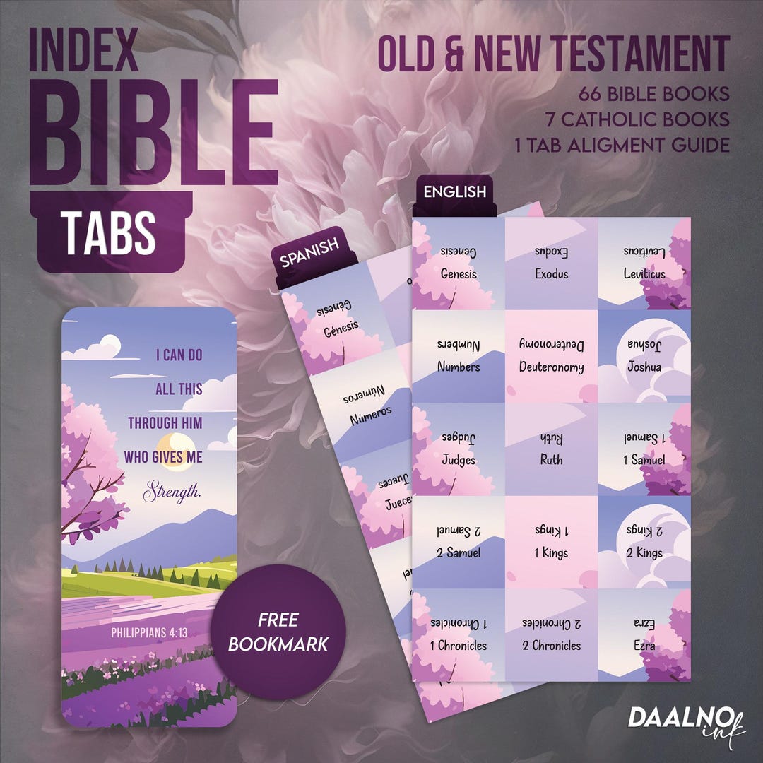 Bible Tabs – Violet Flowers | English-spanish | 66 Books + Extras ...