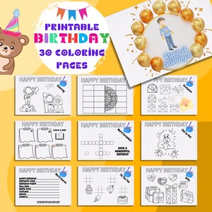 Birthday Coloring Book, 30 Activity Pages, Personalized, Printable ...