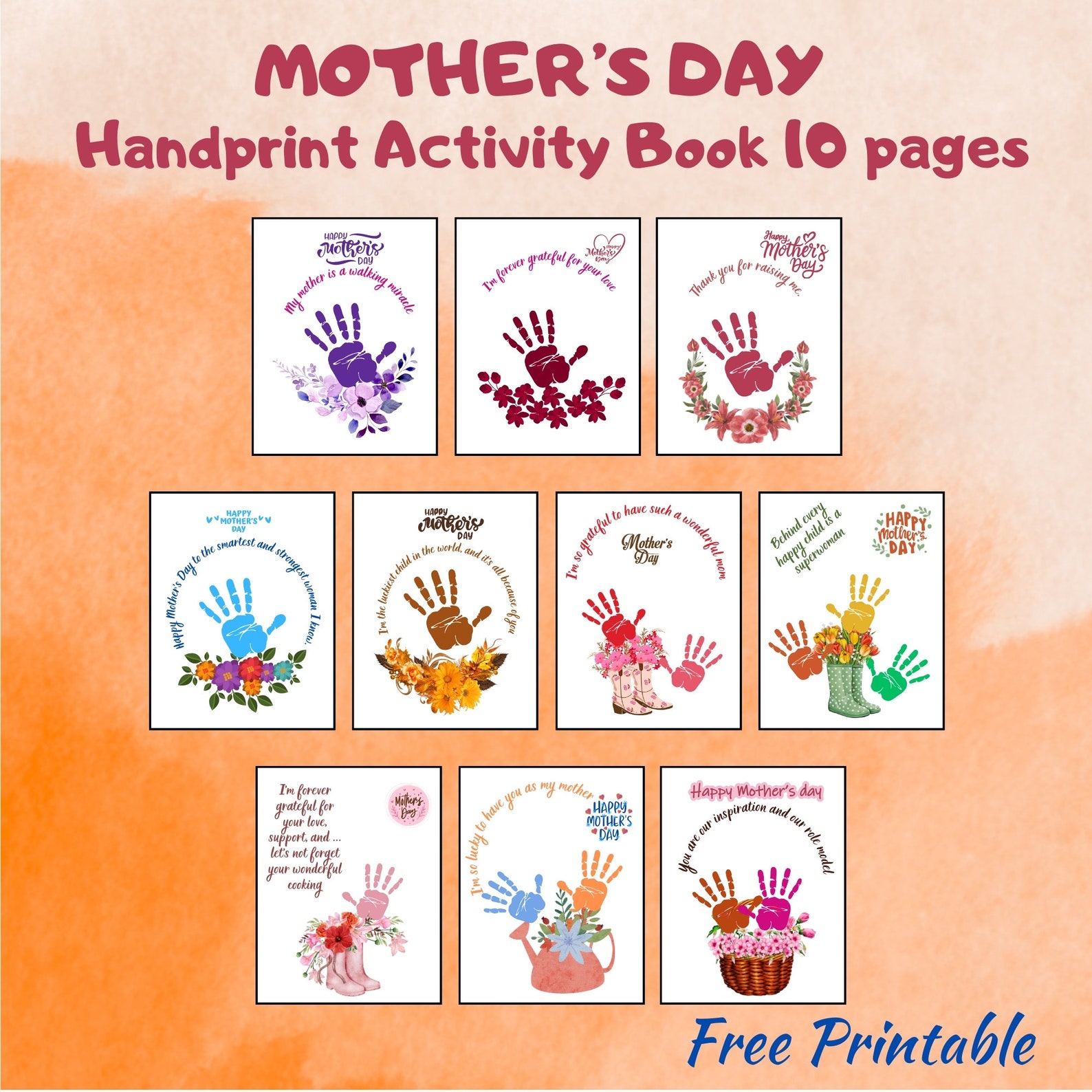 Mother's Day Handprint Activity Pages, Flower Bouquet, Hello Spring ...