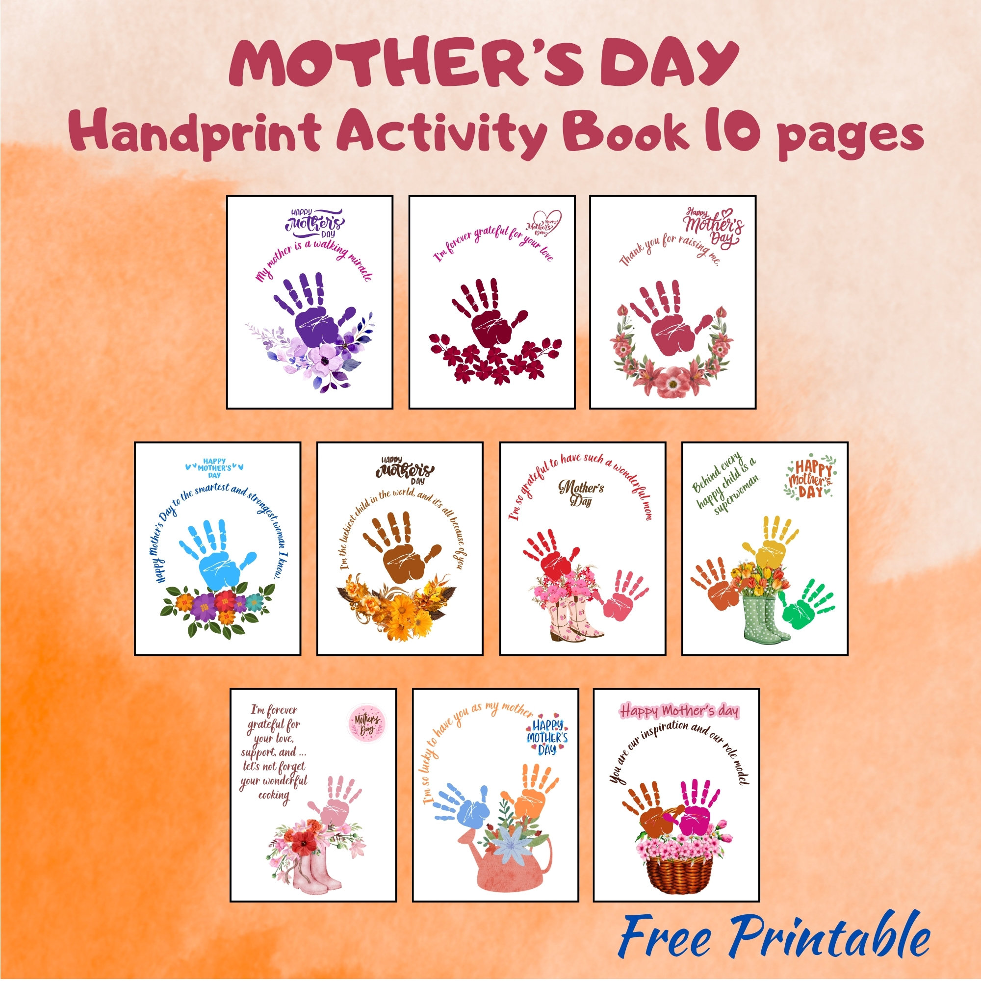 Mother's Day Handprint Activity Pages, Flower Bouquet, Hello Spring ...