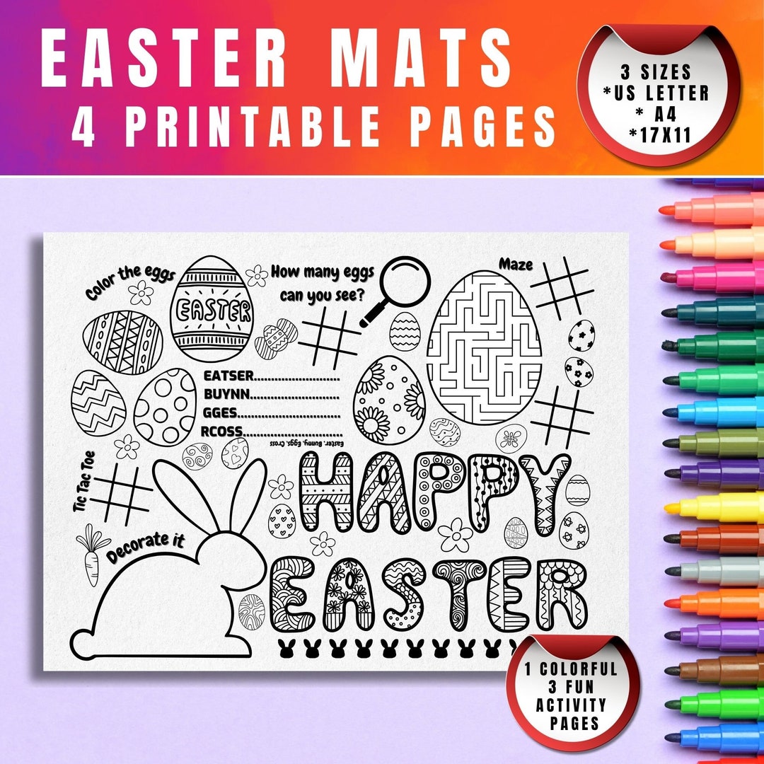 Easter Activity Placemat, Easter Coloring Printable, Easter Placemat ...