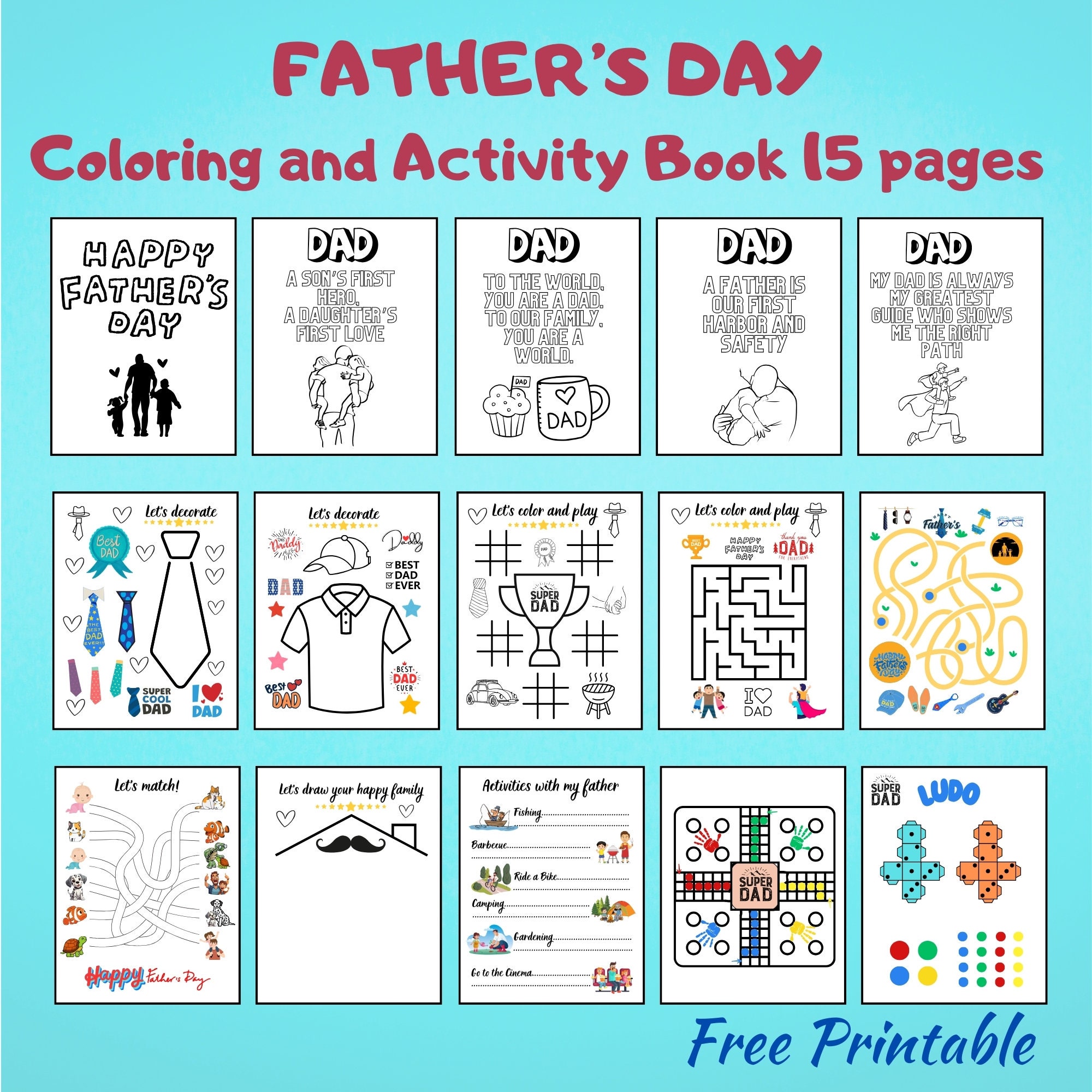 Happy Father's Day Coloring Pages for Kids, Father's Day Activity Pages ...