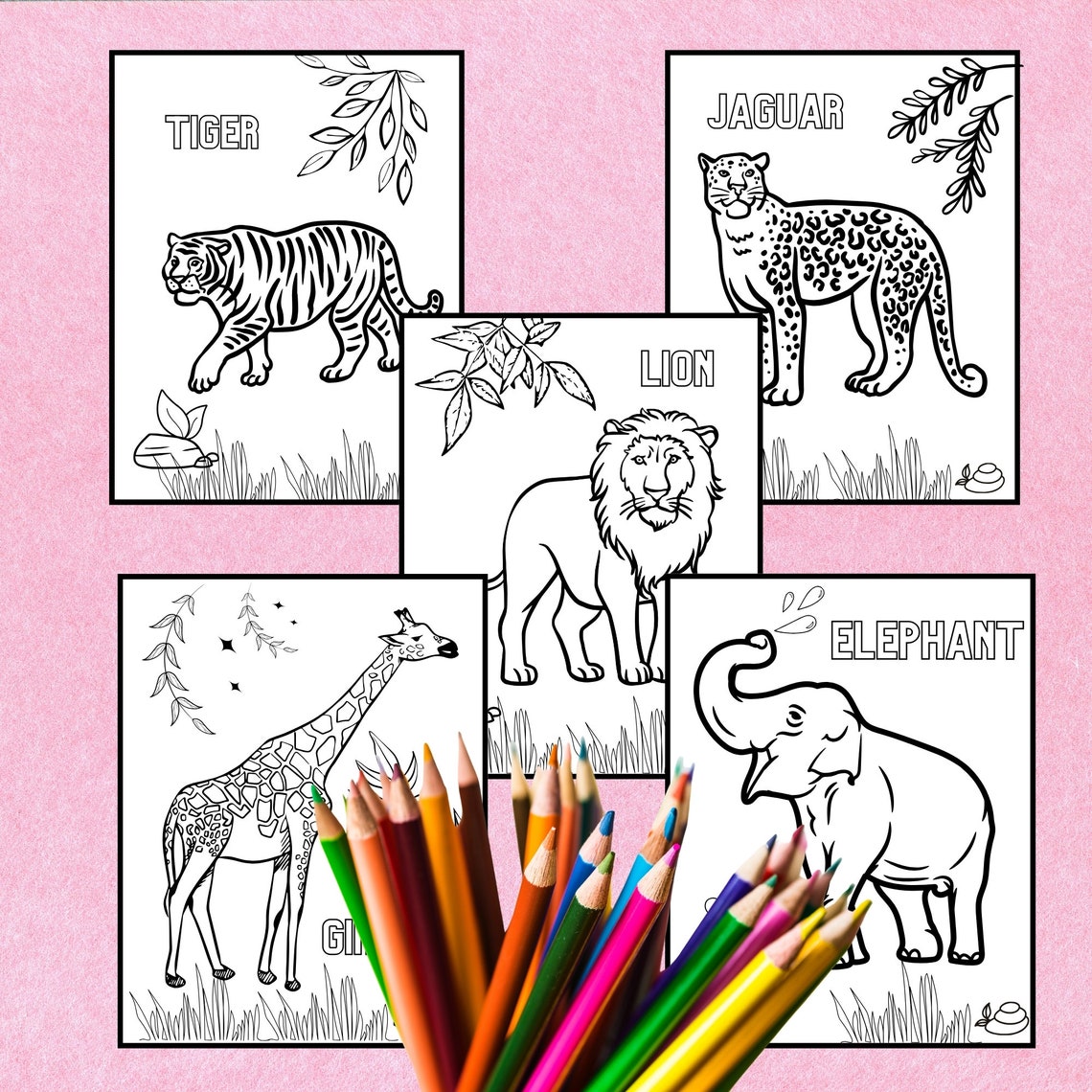 Safari Animals 15 Coloring Pages for Kids, Safari Animals Activity ...