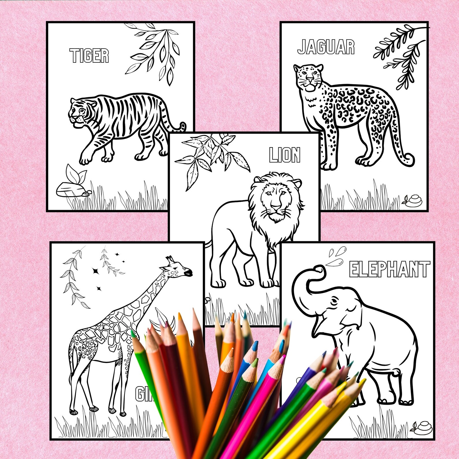Safari Animals 15 Coloring Pages for Kids, Safari Animals Activity ...
