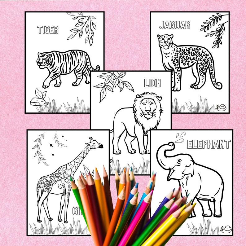 Safari Animals 15 Coloring Pages for Kids, Safari Animals Activity ...