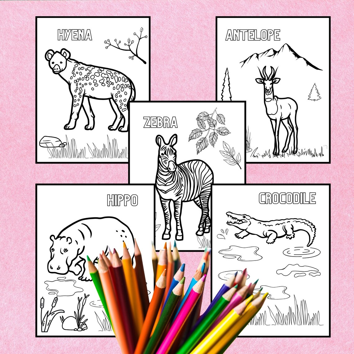 Safari Animals 15 Coloring Pages for Kids, Safari Animals Activity ...