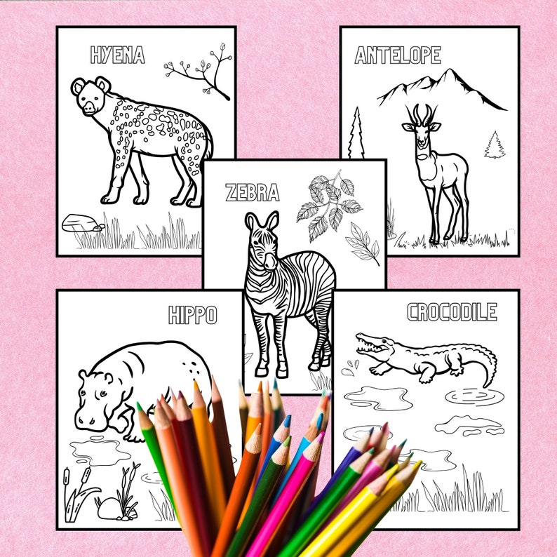Safari Animals 15 Coloring Pages for Kids, Safari Animals Activity ...