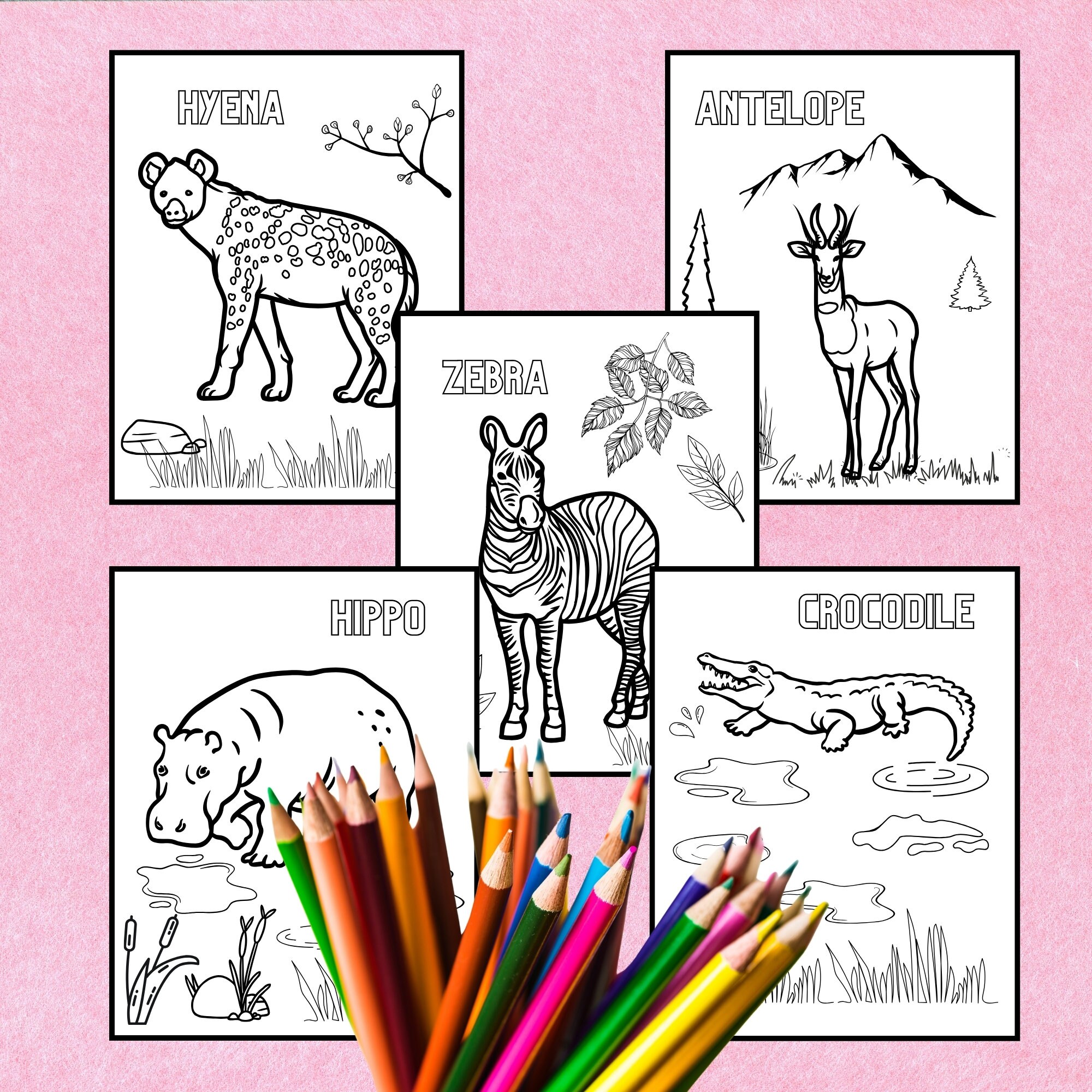 Safari Animals 15 Coloring Pages for Kids, Safari Animals Activity ...
