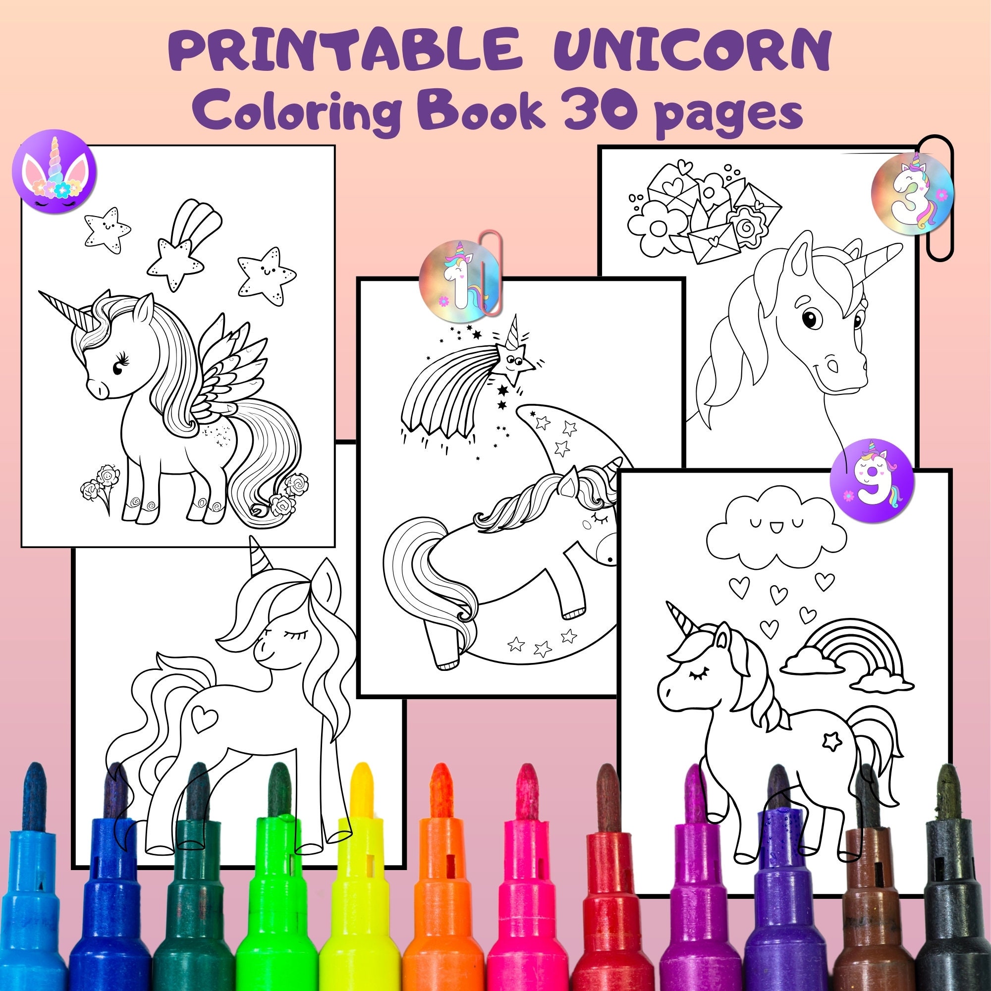 30 Unicorn Coloring Pages, Kids Activity Pages, Printable Unicorn ...