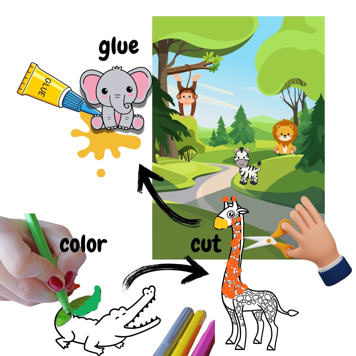 Safari Animals 15 Coloring Pages for Kids, Safari Animals Activity ...