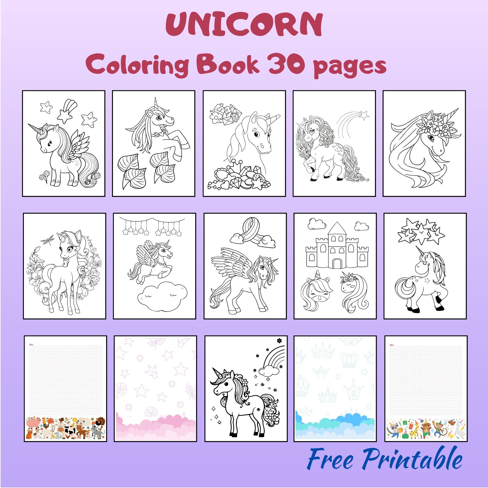 30 Unicorn Coloring Pages, Kids Activity Pages, Printable Unicorn ...