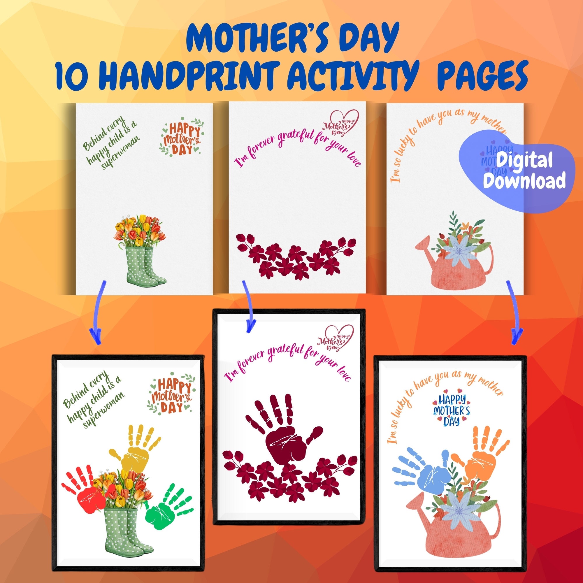 Mother's Day Handprint Activity Pages, Flower Bouquet, Hello Spring ...