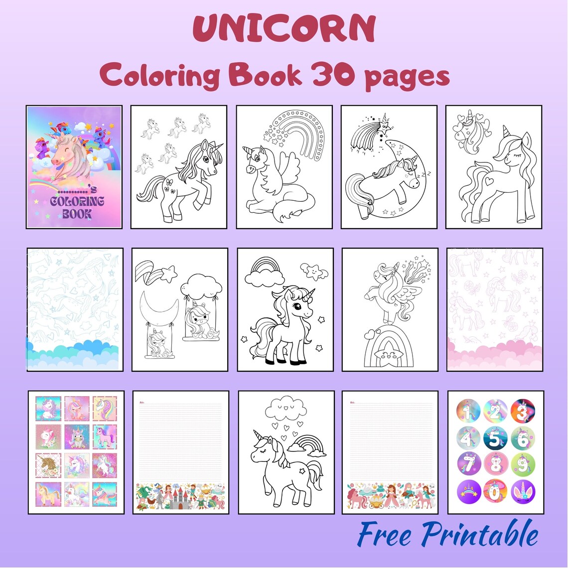 30 Unicorn Coloring Pages, Kids Activity Pages, Printable Unicorn ...