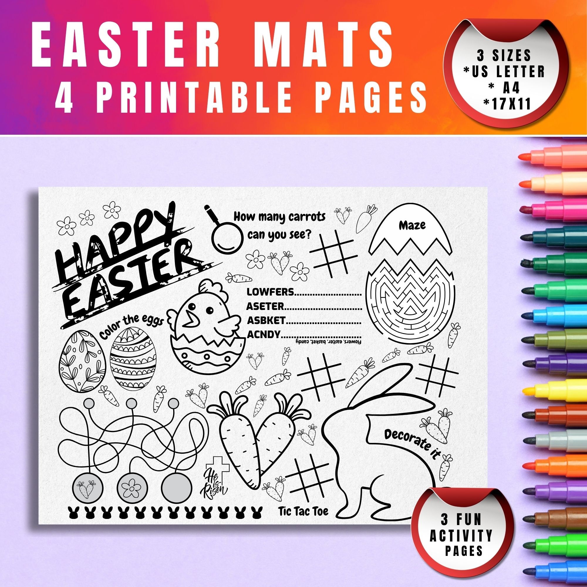Easter Activity Placemat, Easter Coloring Printable, Easter Placemat ...
