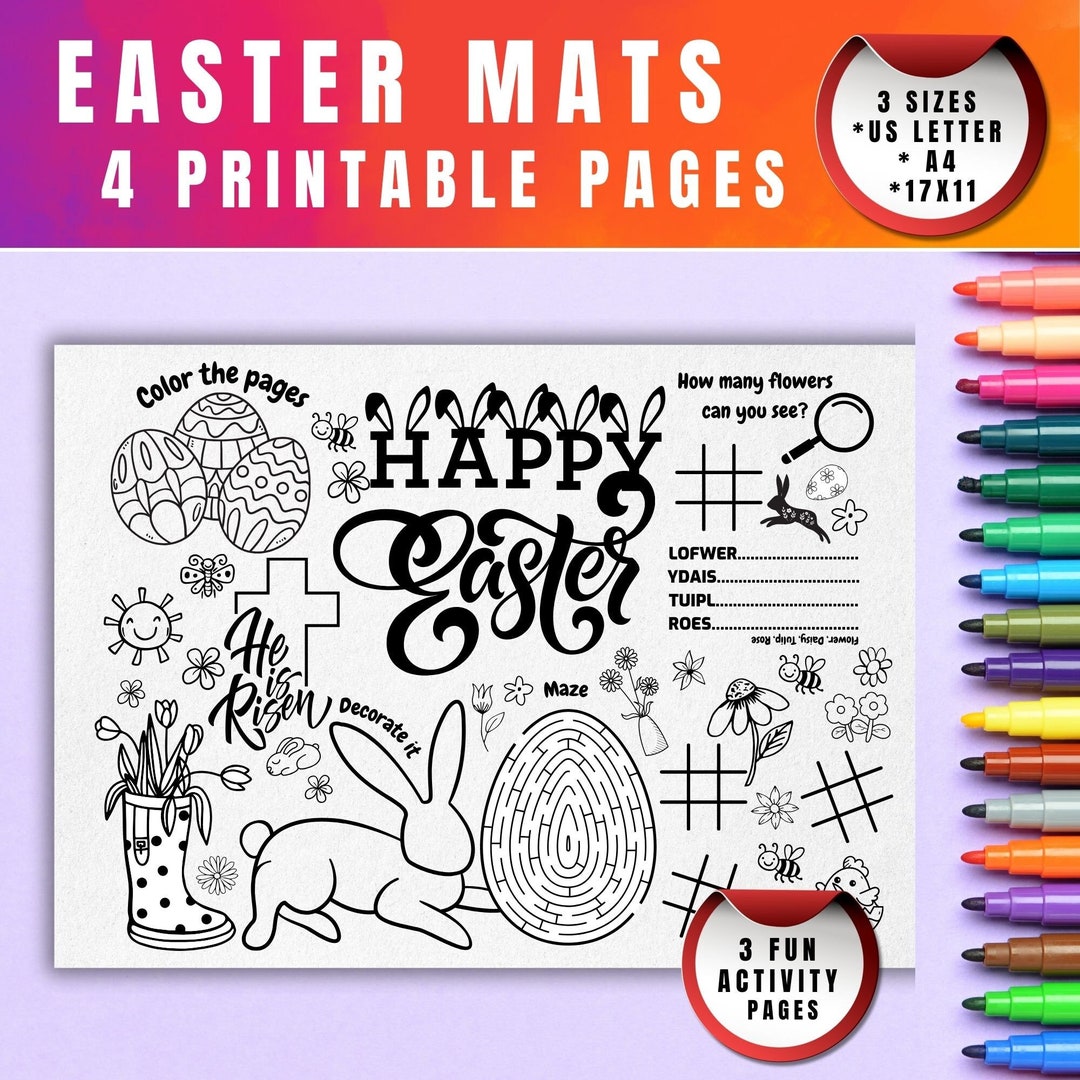 Easter Activity Placemat, Easter Coloring Printable, Easter Placemat ...