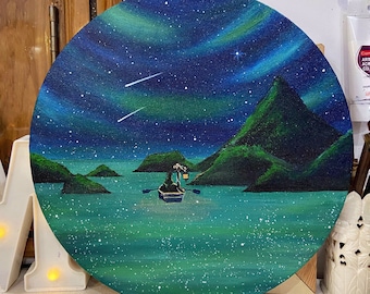 Round Canvas Painting Desert Moon - Etsy