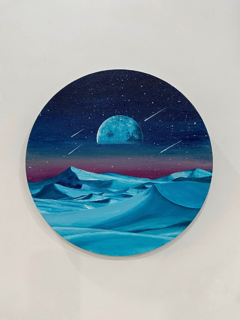 Round Canvas Painting Desert Moon - Etsy