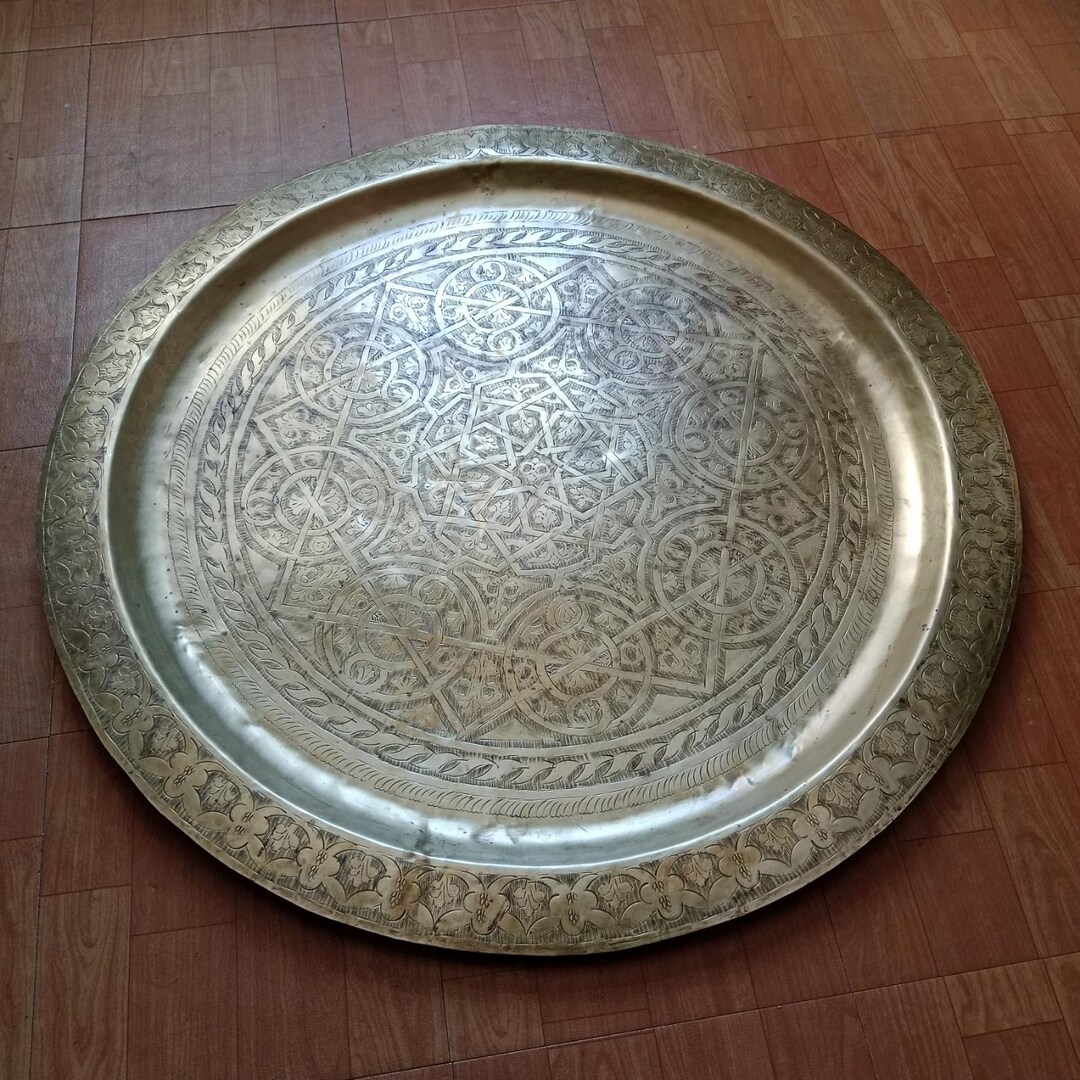 Vintage 1970 Turkish Brass Wall Plate 84 cm Mid‑century Decorative Art ...