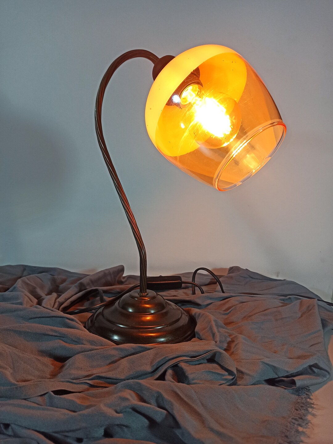 Antique Desk Lamp, Vintage Lamp, Reading Lamp, Glass Lamp, Yellow Lamp ...