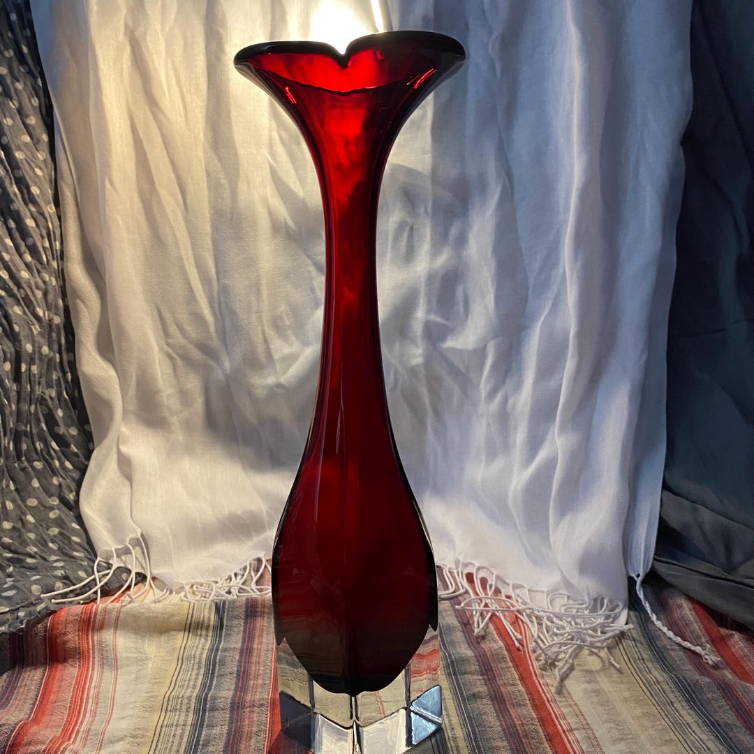 Italian Handmade Murano Claret Red Glass Vase - Etsy
