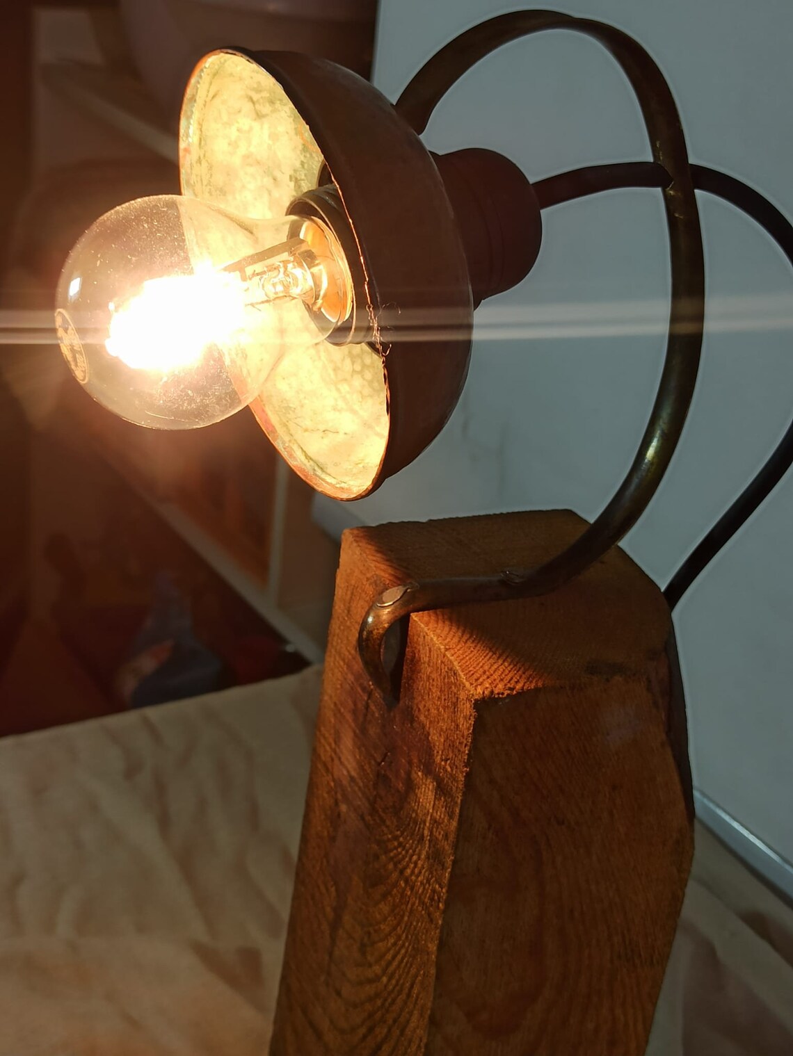 A Table Lamp or Work Lamp Made of Copper Material on Wood is a ...