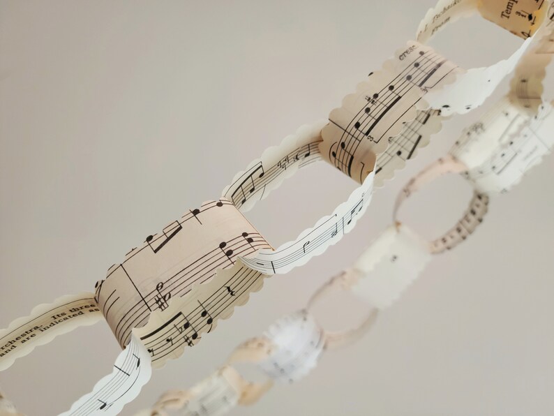 DIY Music Paper Chain Strips, Vintage Sheet Music Garland, Rustic ...