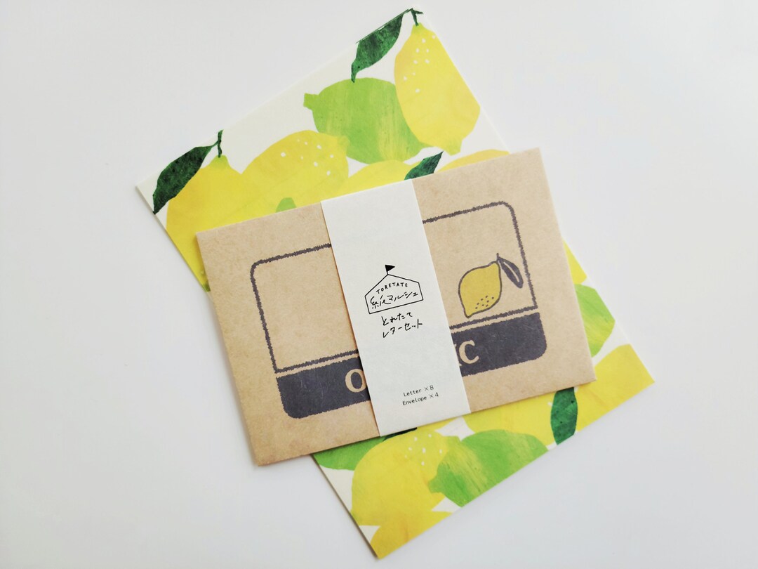 Lime & Lemon Writing Set, Letter and Envelopes Citrus Fruits, Yellow ...