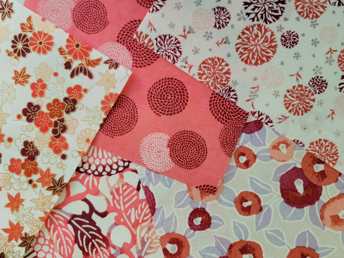 Red Yuzen Origami Paper Pack, 10 Sheet, 5 Patterns, Japanese Washi ...
