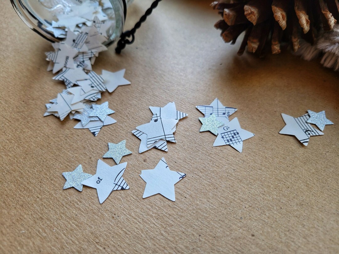 Vintage Music Star Die Cut, Table Confetti W/ Glitter Silver Stars ...