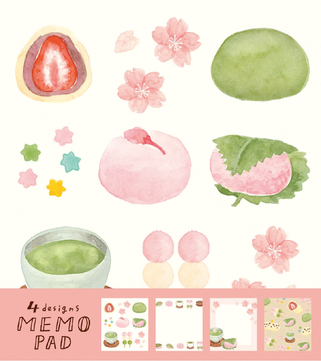 Spring Time Memo Pad, 100sheet, Tulip, Mimosa, Cherry Blossom, Sweets ...