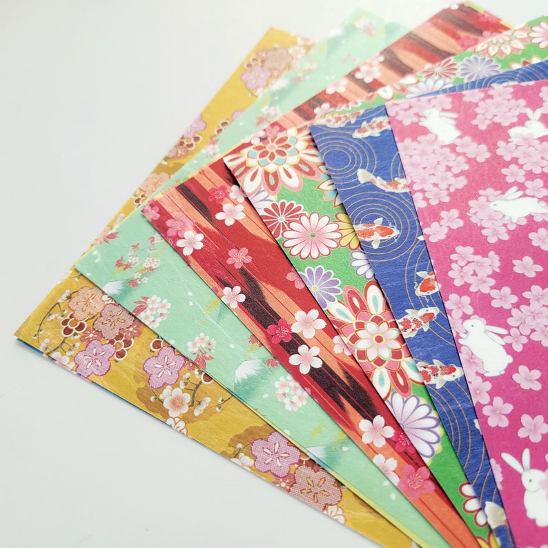 24 Unryu Origami Paper, 6"x6", Flower, Fuji, Koi Fish, Bunny, Mulberry ...