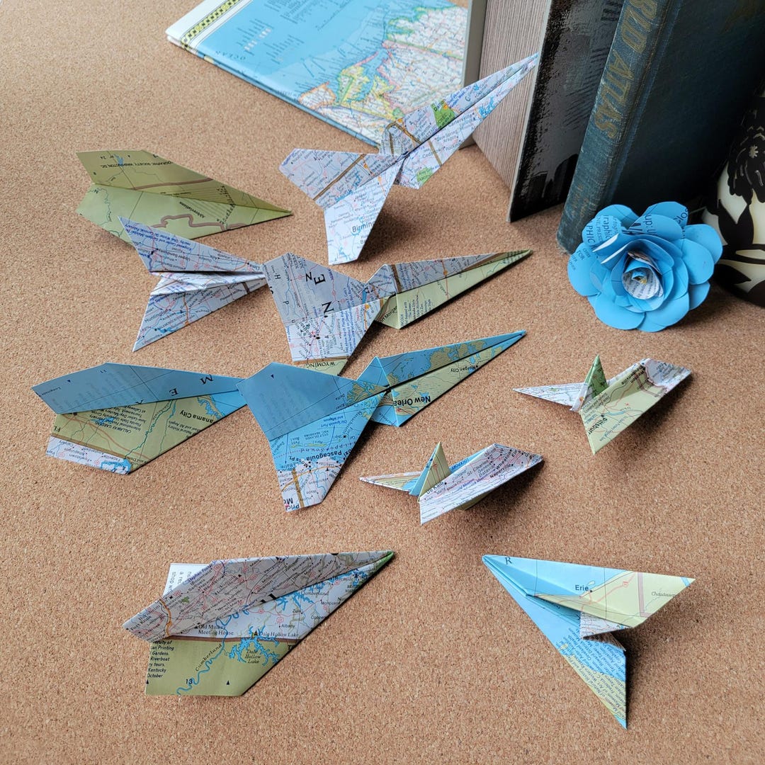 Map Paper Airplanes, Origami Aircraft, World Travel Birthday Party ...