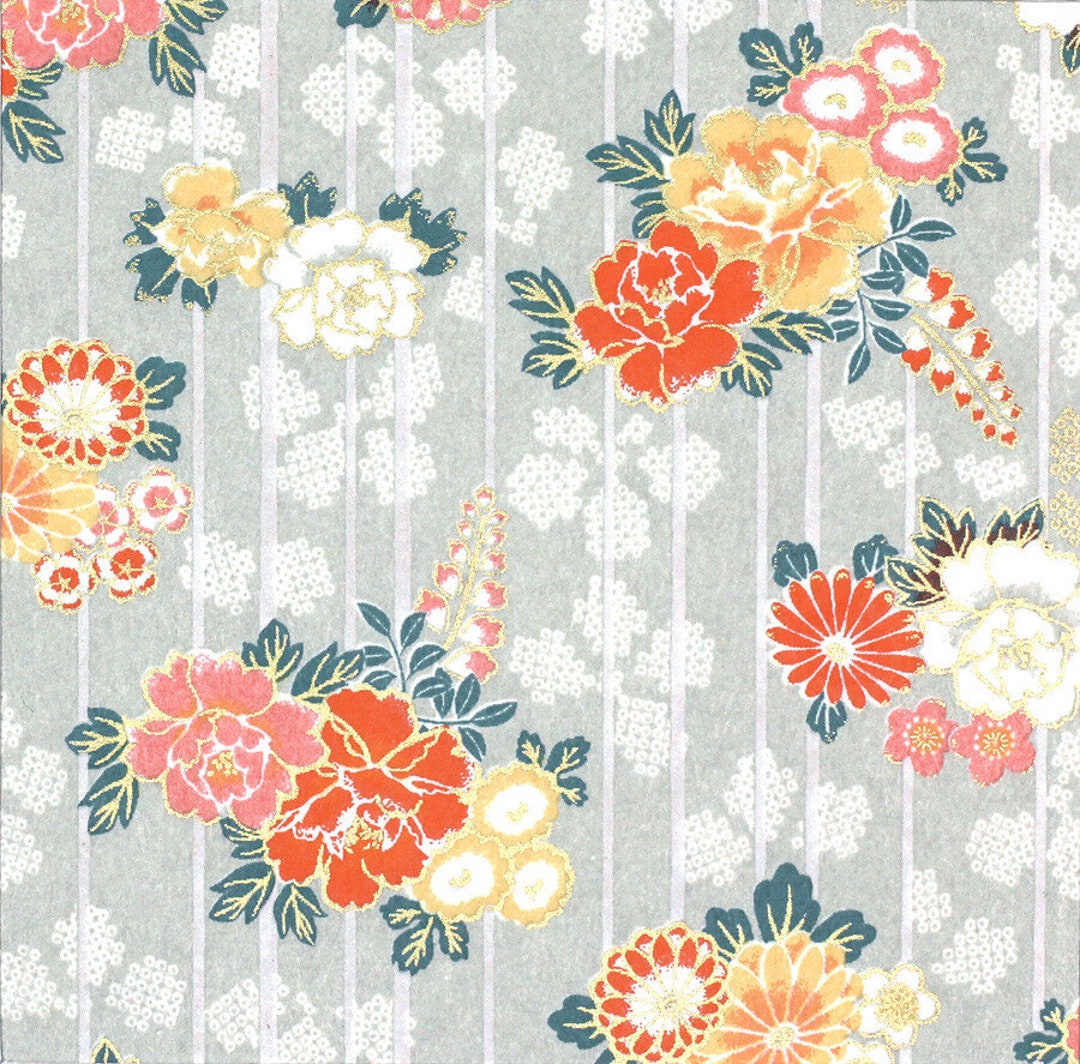 Large Echizen Yuzen Paper, Peony With Stripes, Origami Craft, Chiyogami ...