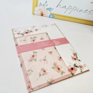 Pink Flower Writing Letter Set, Pink Bloom, Writing Sheets With Vellum ...