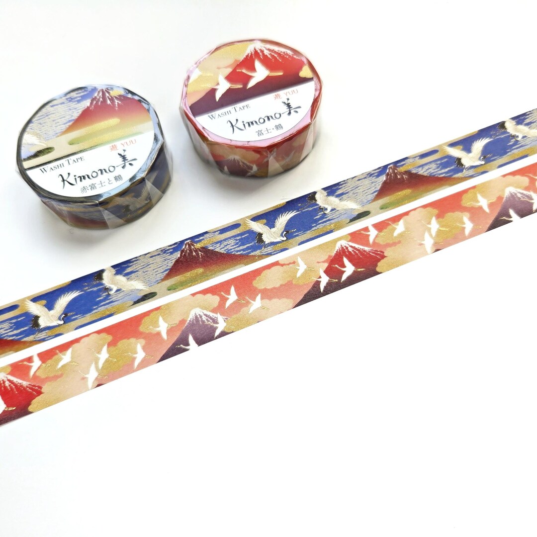 Cranes Over Mt Fuji Washi Tape, 15mm, Gold Foil Yuzen Washi Tape ...