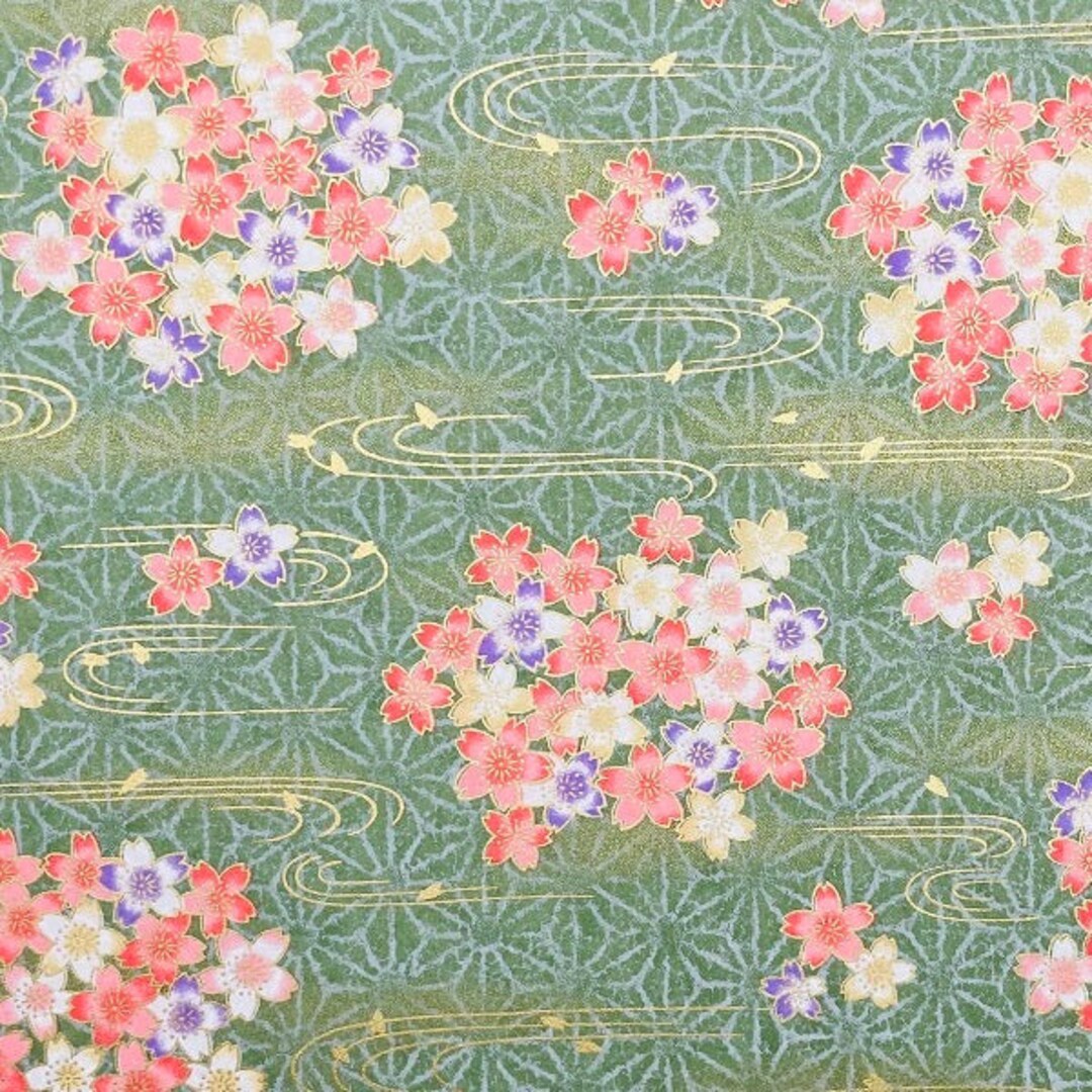 Large Yuzen Paper, Sakura Cherry Flowers, Pink Mint Green, Japanese ...