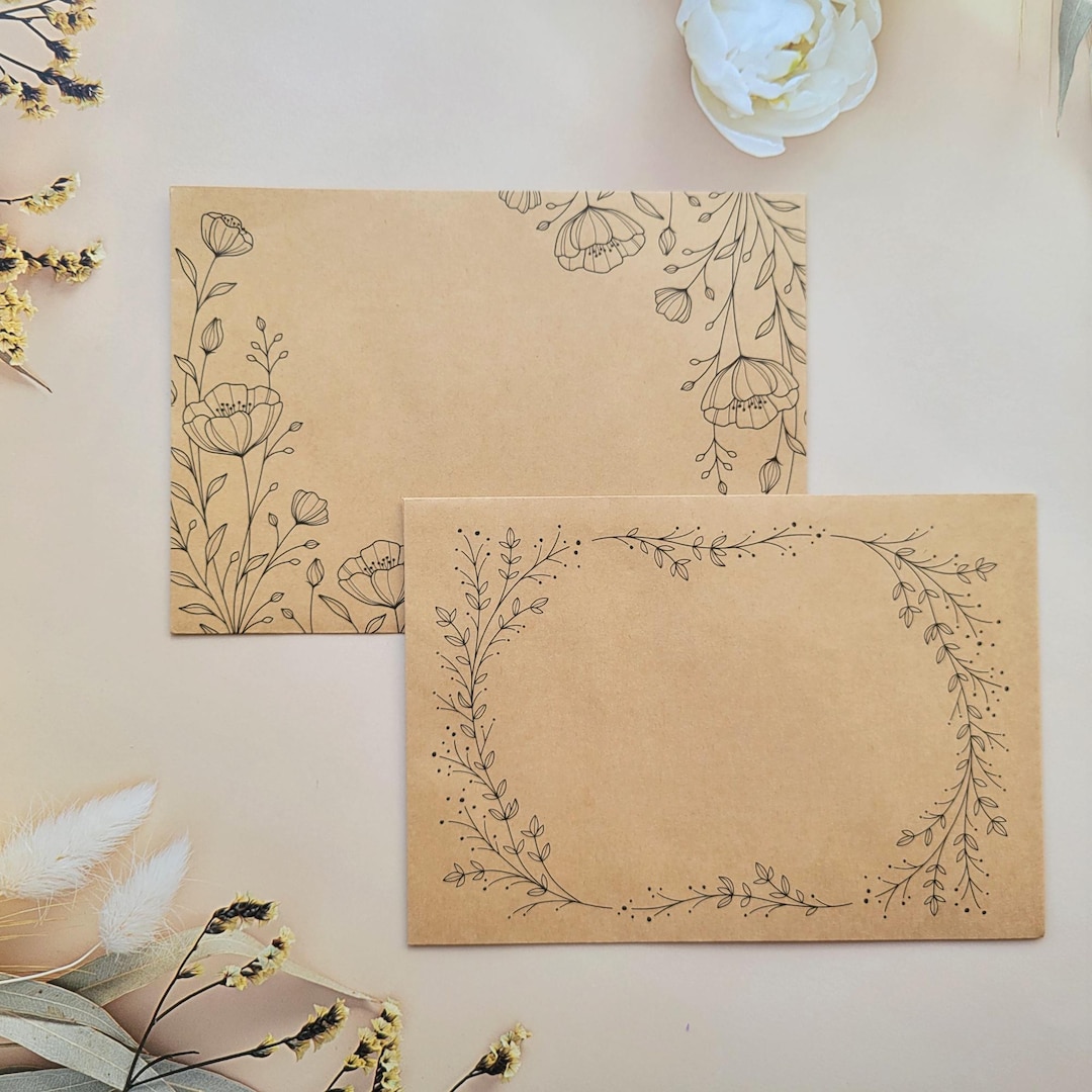 10 Floral Vine Brown Bag Envelopes, 6.4" X4.5", A5 Western Size ...