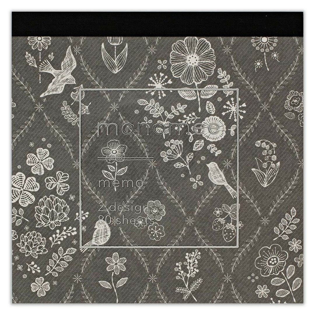 Botanical Memo Block Monotone Color, Bird and Flowers,grey Black Note ...