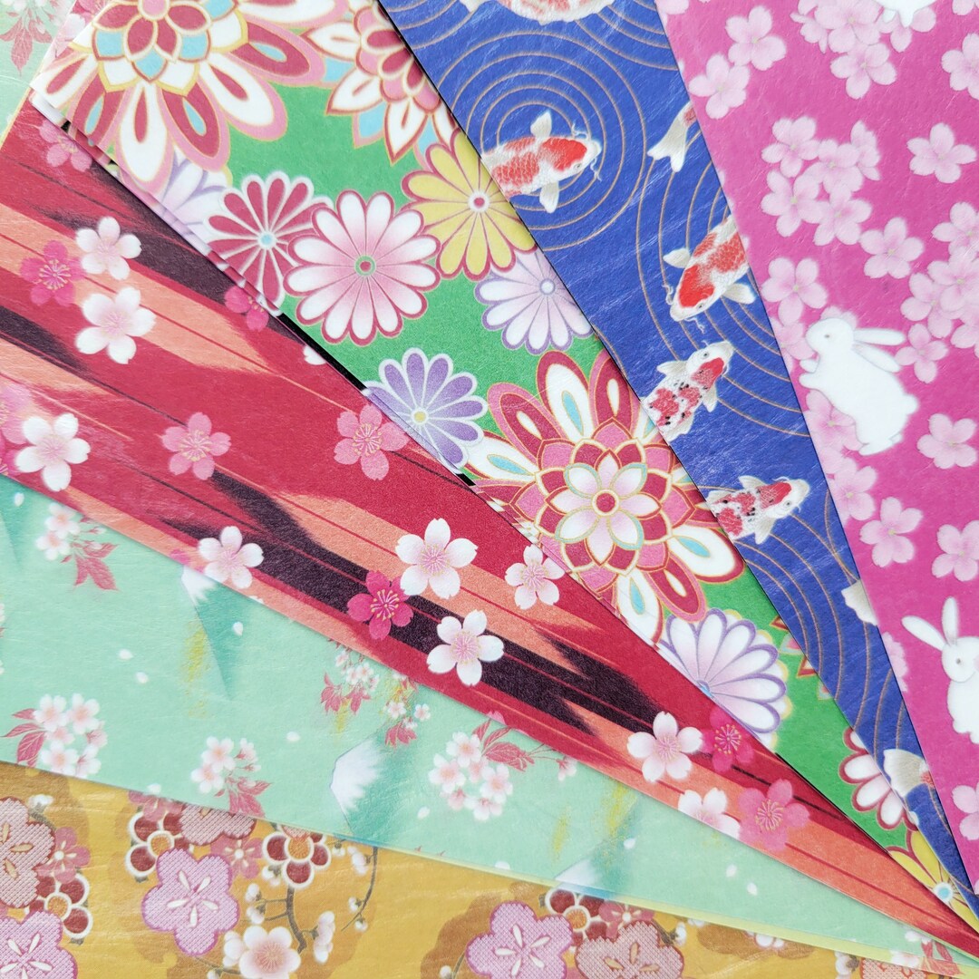 24 Unryu Origami Paper, 6"x6", Flower, Fuji, Koi Fish, Bunny, Mulberry ...