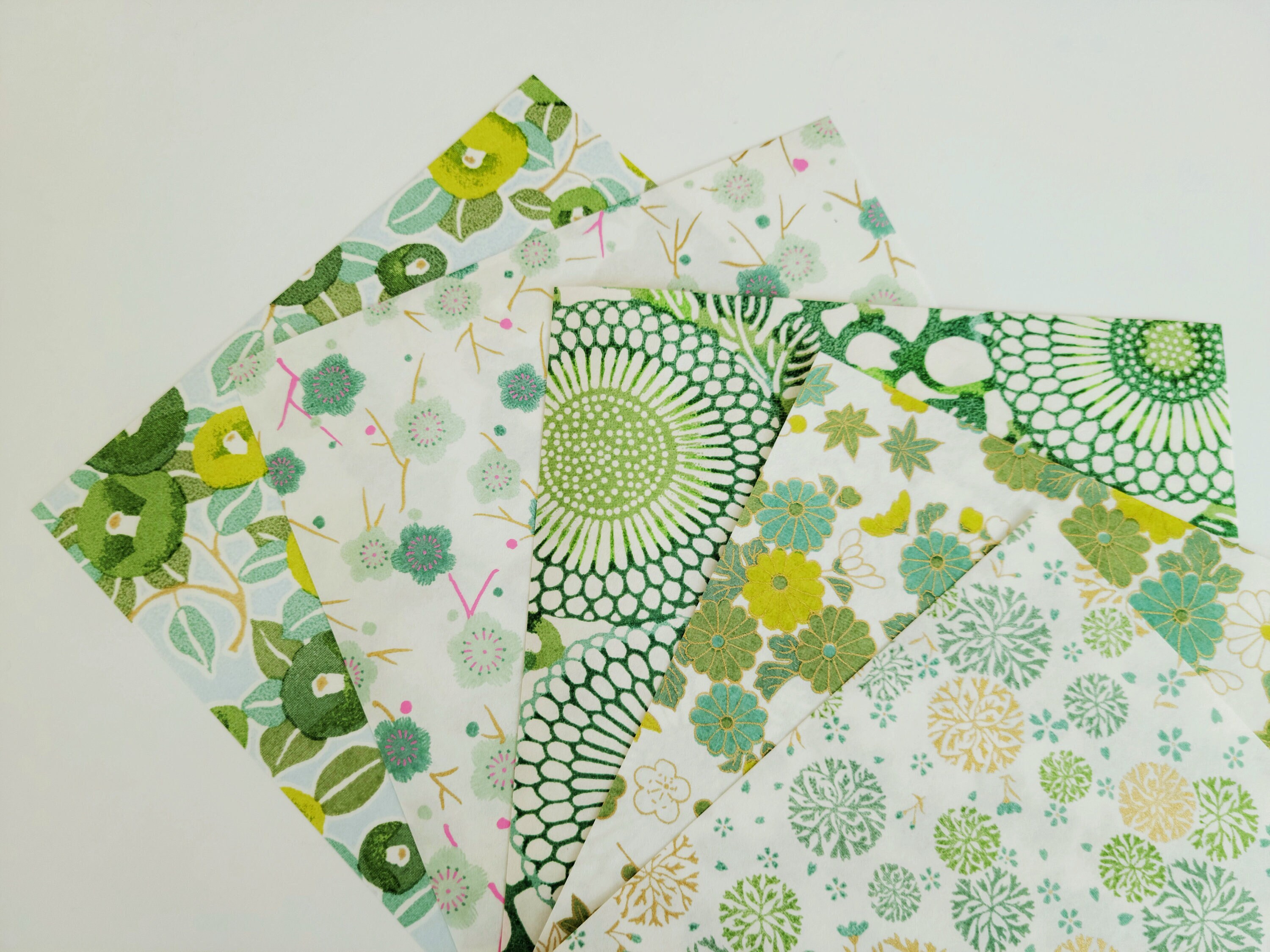 Green Origami Yuzen Washi Paper Pack, 10 Sheet, 5 Patterns, Japanese ...