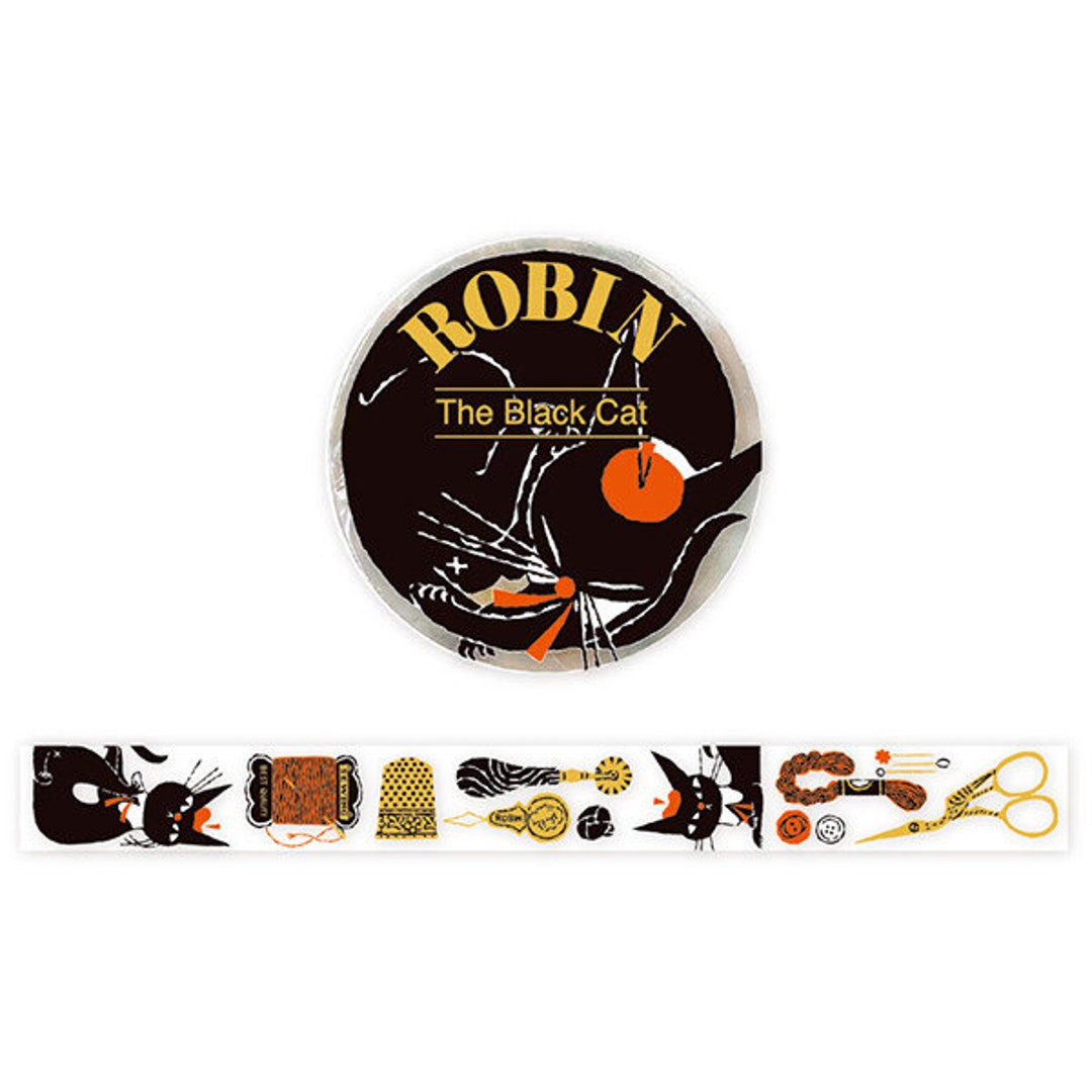 Black Cat Robin Washi Tape, 20mm, Journal Masking Tape, Kawaii ...