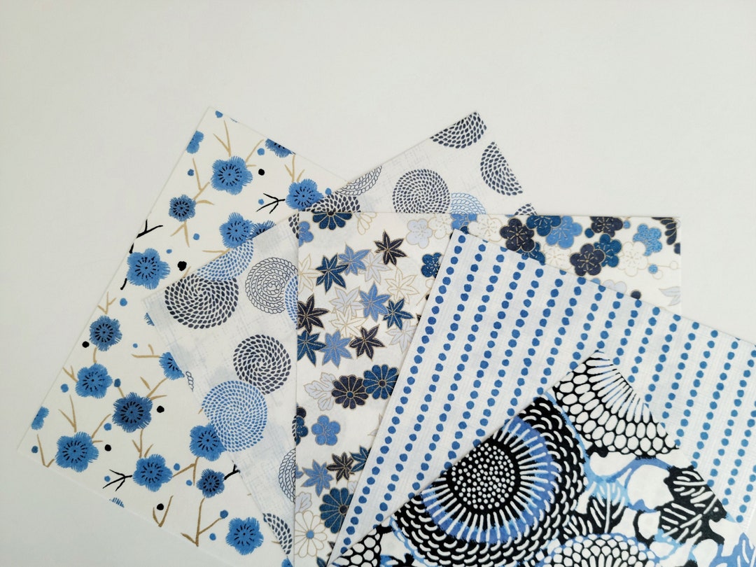 Blue Origami Yuzen Washi Paper Pack, 10 Sheet, 5 Patterns, Japanese ...