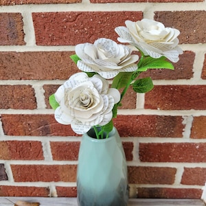 Book Page Roses With Leaf, Upcycling Paper Flowers, Literary Wedding ...