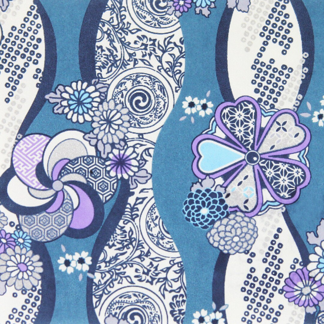 Blue Silver Echizen Yuzen Paper Large Size, Origami Paper Flowers ...