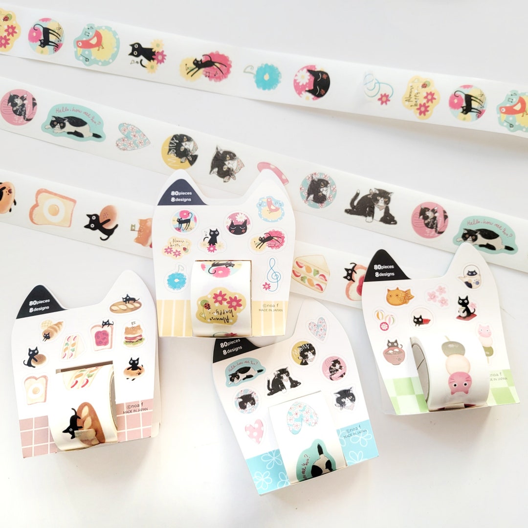 Cat Flake Sticker Roll, 80pcs, Japanese Masking Stickers, Planner Journal Stationery, Scrapbook ...