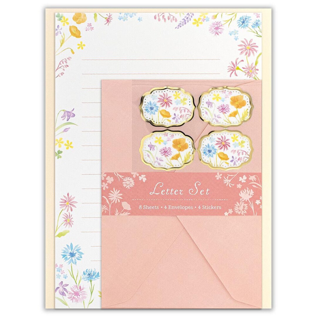 Colorful Flowers Letter Set, Light Pink, Japanese Writing Paper ...
