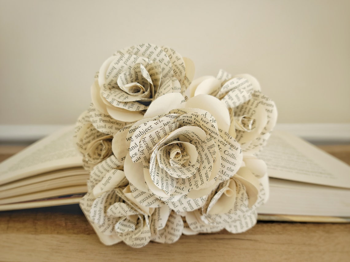 Book Page Roses With Stem Vintage Paper Flowers Rustic - Etsy