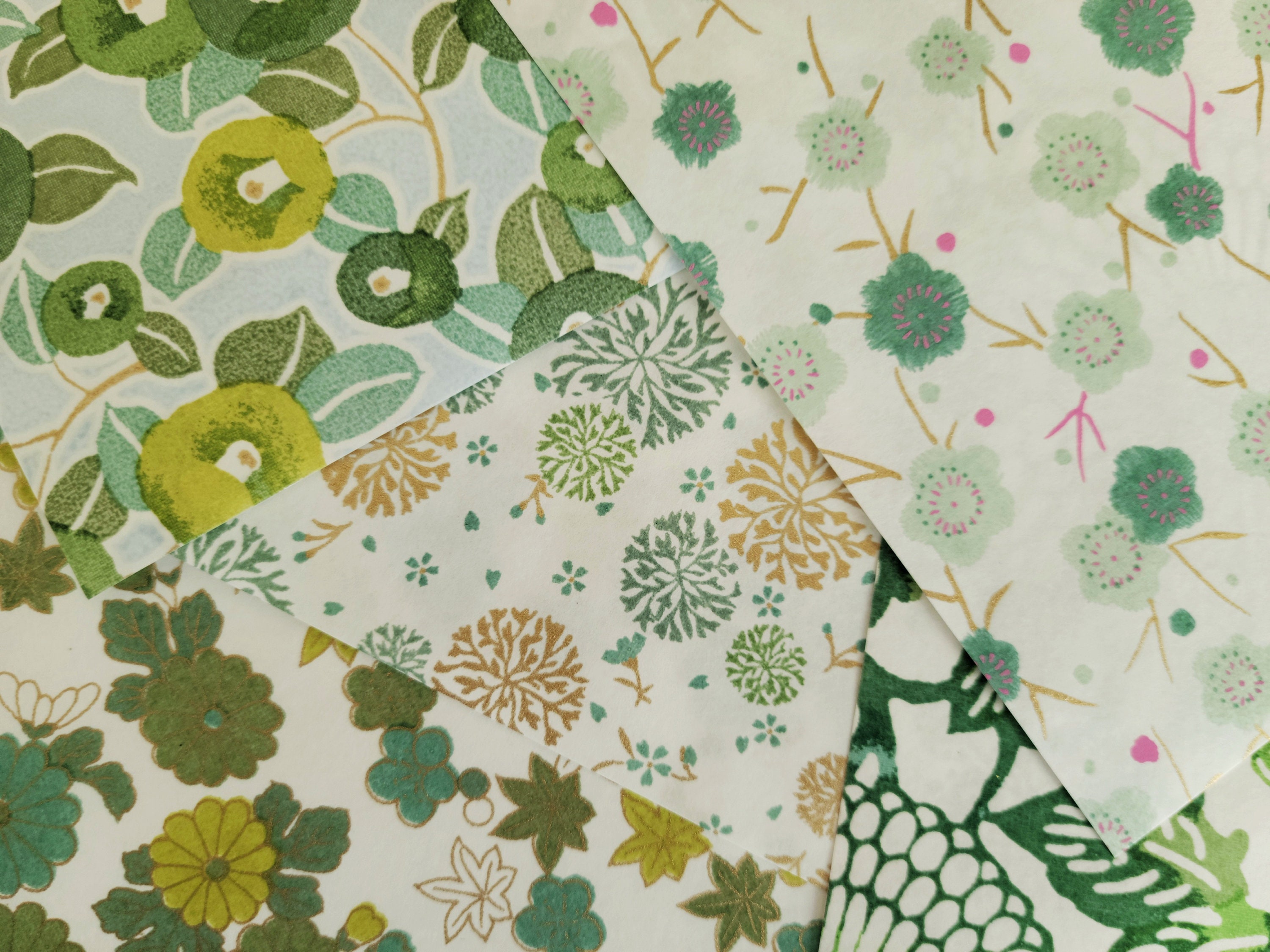 Green Origami Yuzen Washi Paper Pack, 10 Sheet, 5 Patterns, Japanese ...